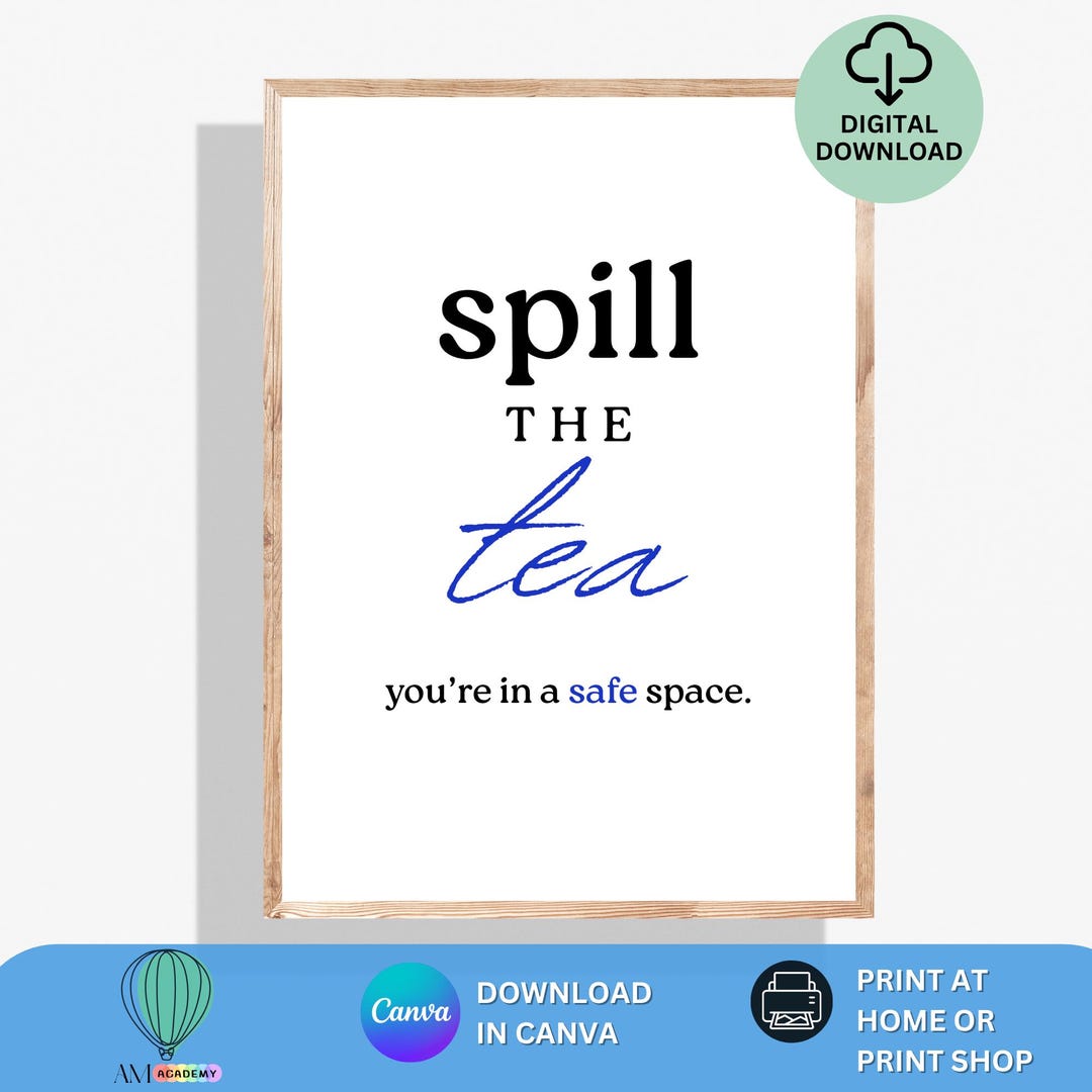 Therapist Office Art Print Spill the Tea Safe Space Sign Confidential ...