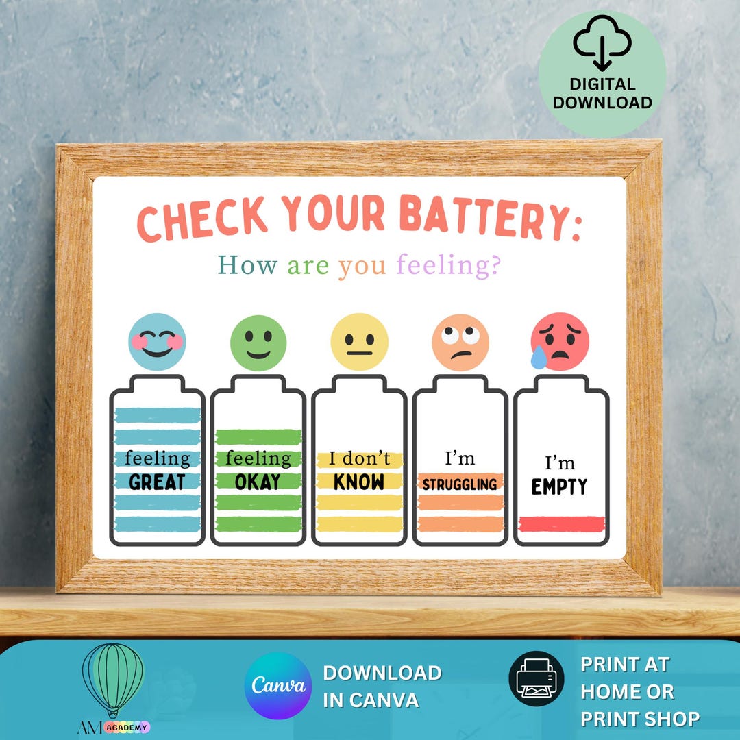 Check Your Battery Feelings Poster Emotional Regulation Printable Zones ...
