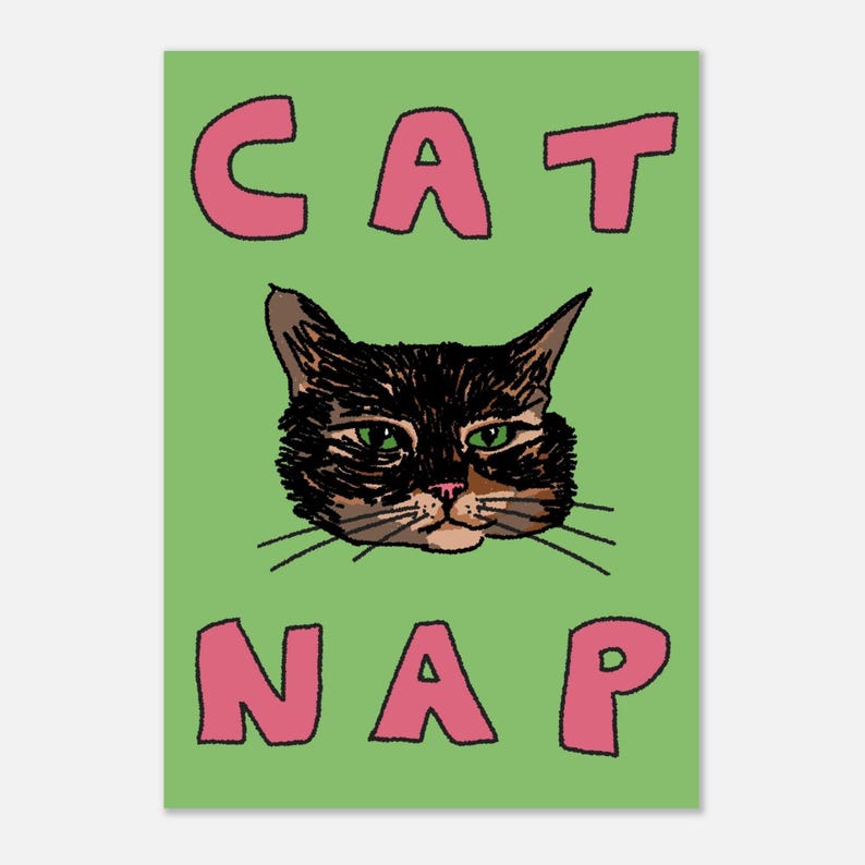 Cat Nap Art Print, Kitten Poster - Etsy