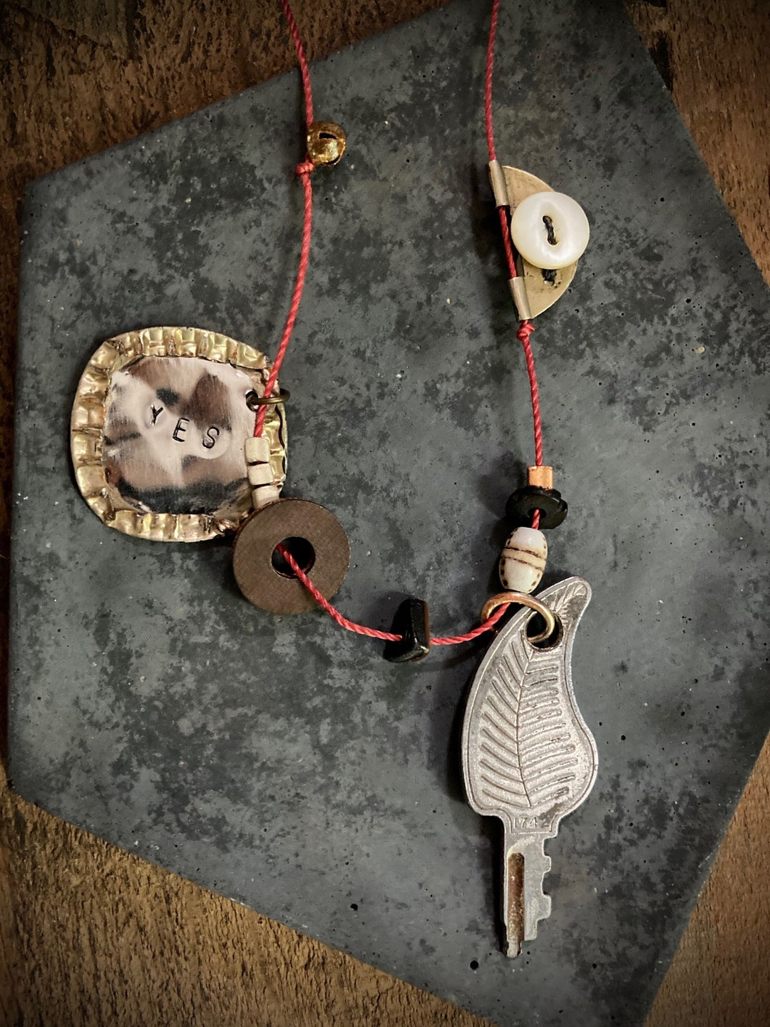 Bottle Cap Talisman Necklace: "yes" Stamped Bottle Cap and Feather Lite ...