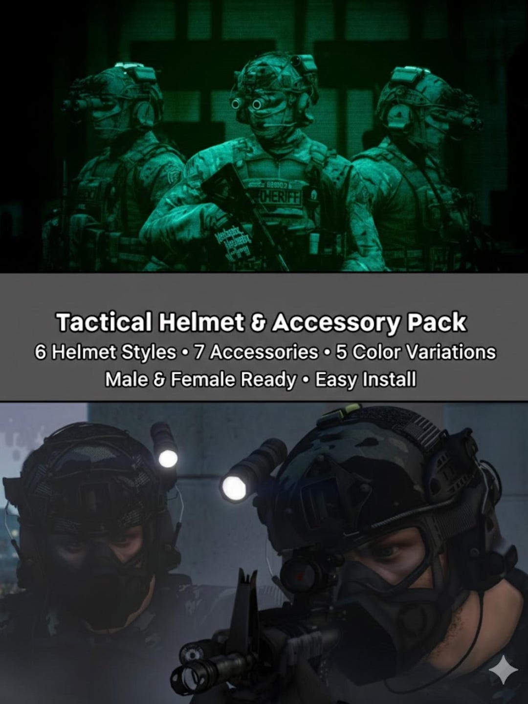 Tactical Helmet & Gear Pack | 6 Helmet Setups + 7 Accessories | 5 Color ...