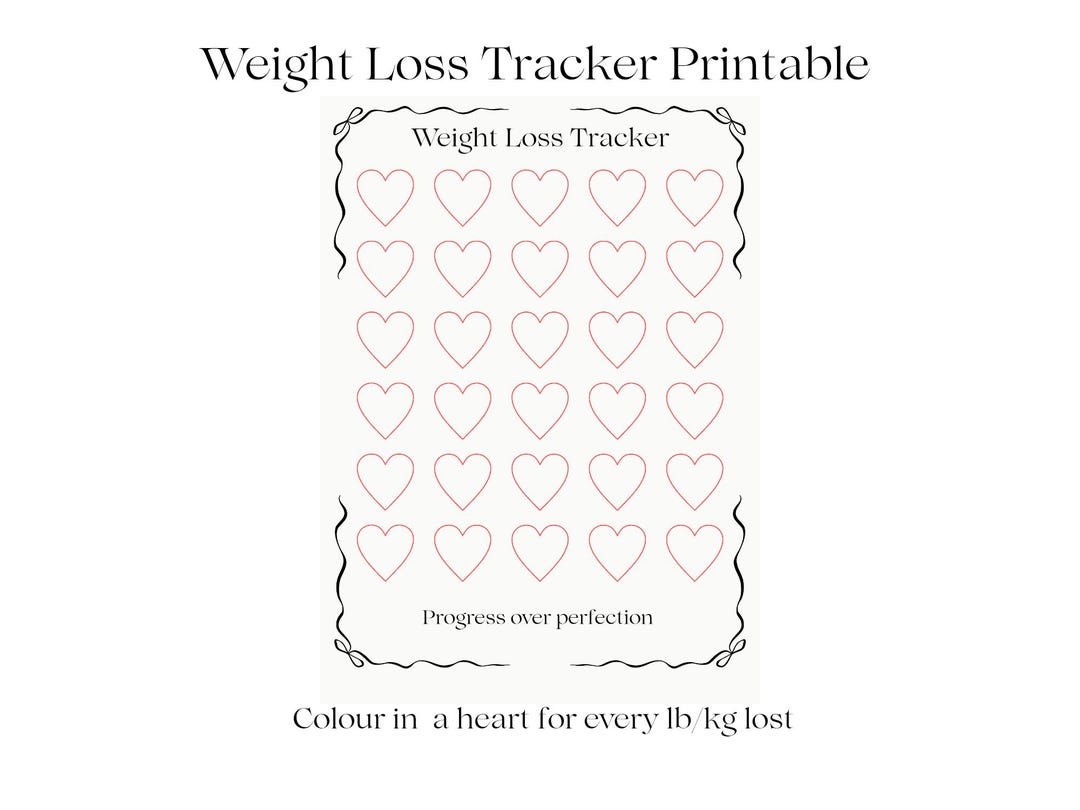 Weight Loss Tracker Printable | Colour-in Heart Tracker | No Dates ...