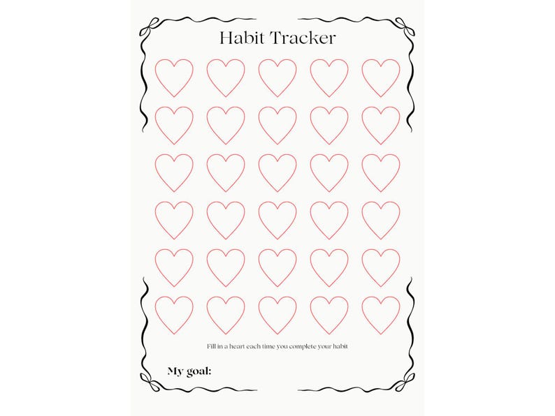 Habit Tracker Printable | Heart Habit Tracker | Daily Habit Tracker ...