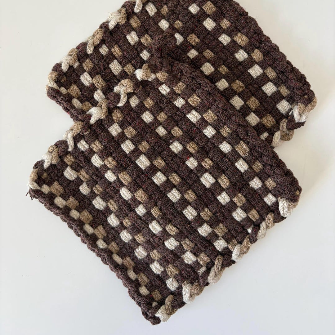 New Set of 2 Handmade 7” Artisan Brown Beige Woven Loom 100% Cotton ...