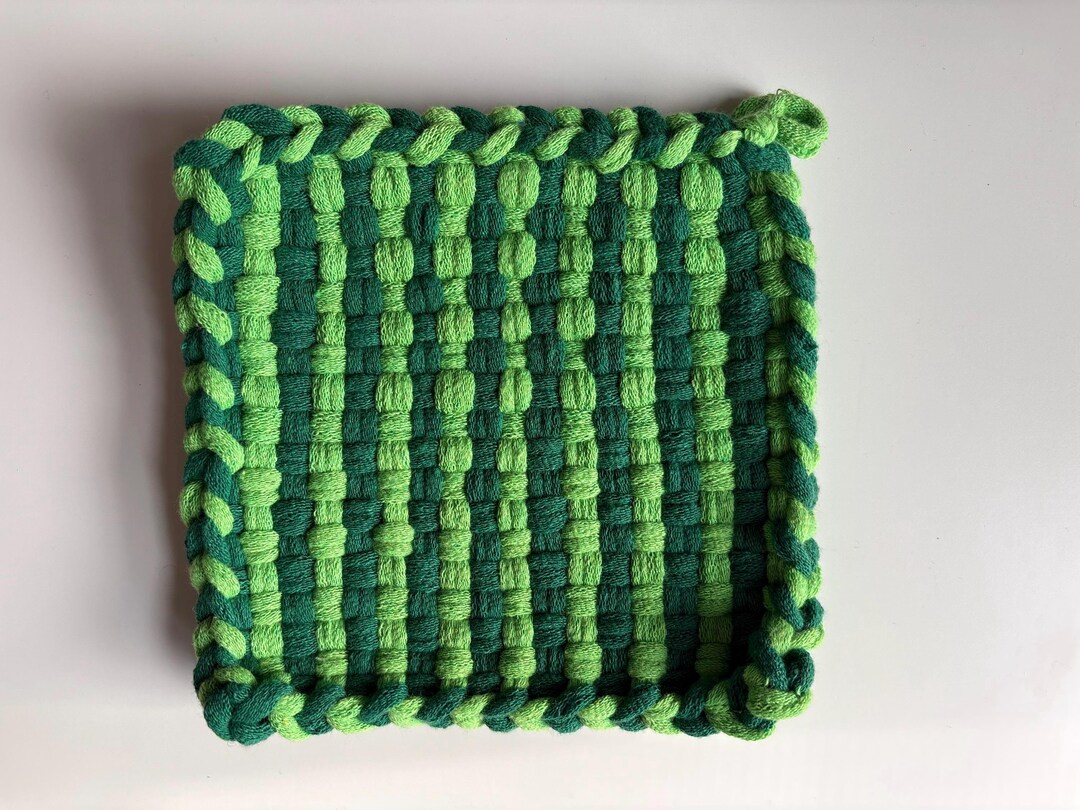 New Set of 2 Handmade 7” Green on Green Turtle Twirl Woven Loom 100% ...