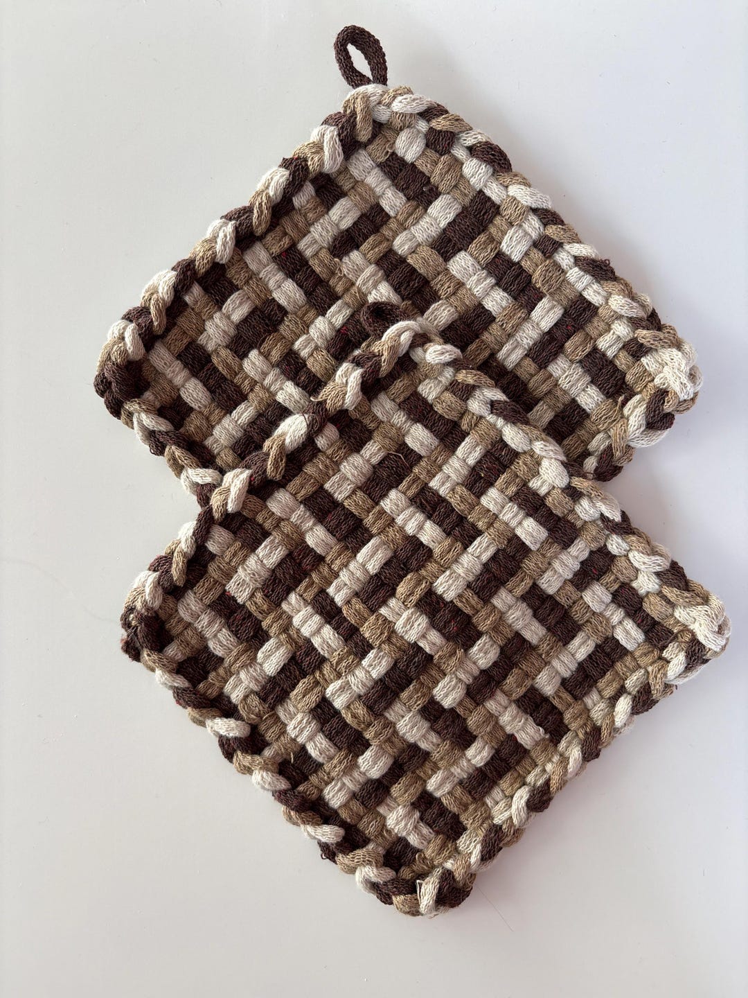 New Set of 2 Handmade 7” Artisan Brown Beige Woven Loom 100% Cotton ...
