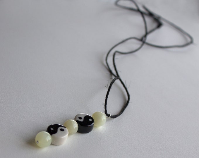 Ying-yang Necklace With Jade Beads and Black Hemp Cord Hippie - Etsy