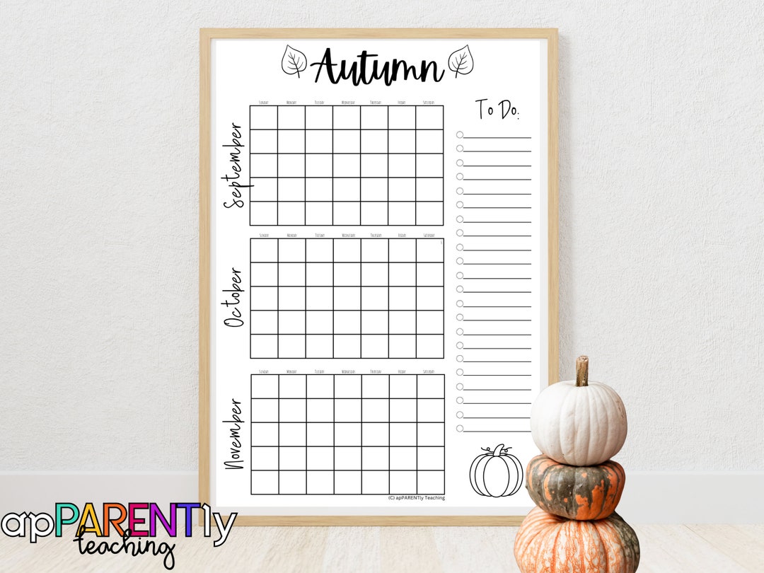 Printable Autumn Calendar, Without Dates, Bucket List, Fall Calendar ...