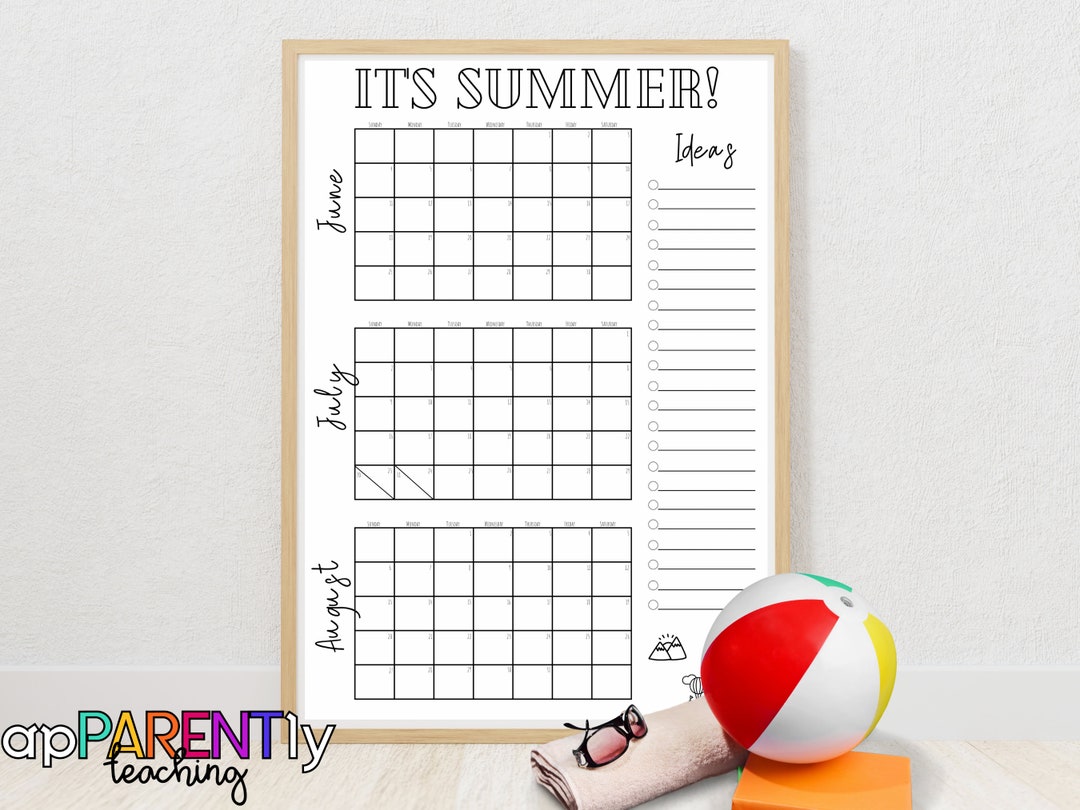 Printable Summer Calendar, Bucket List, Summer Countdown, Summer ...