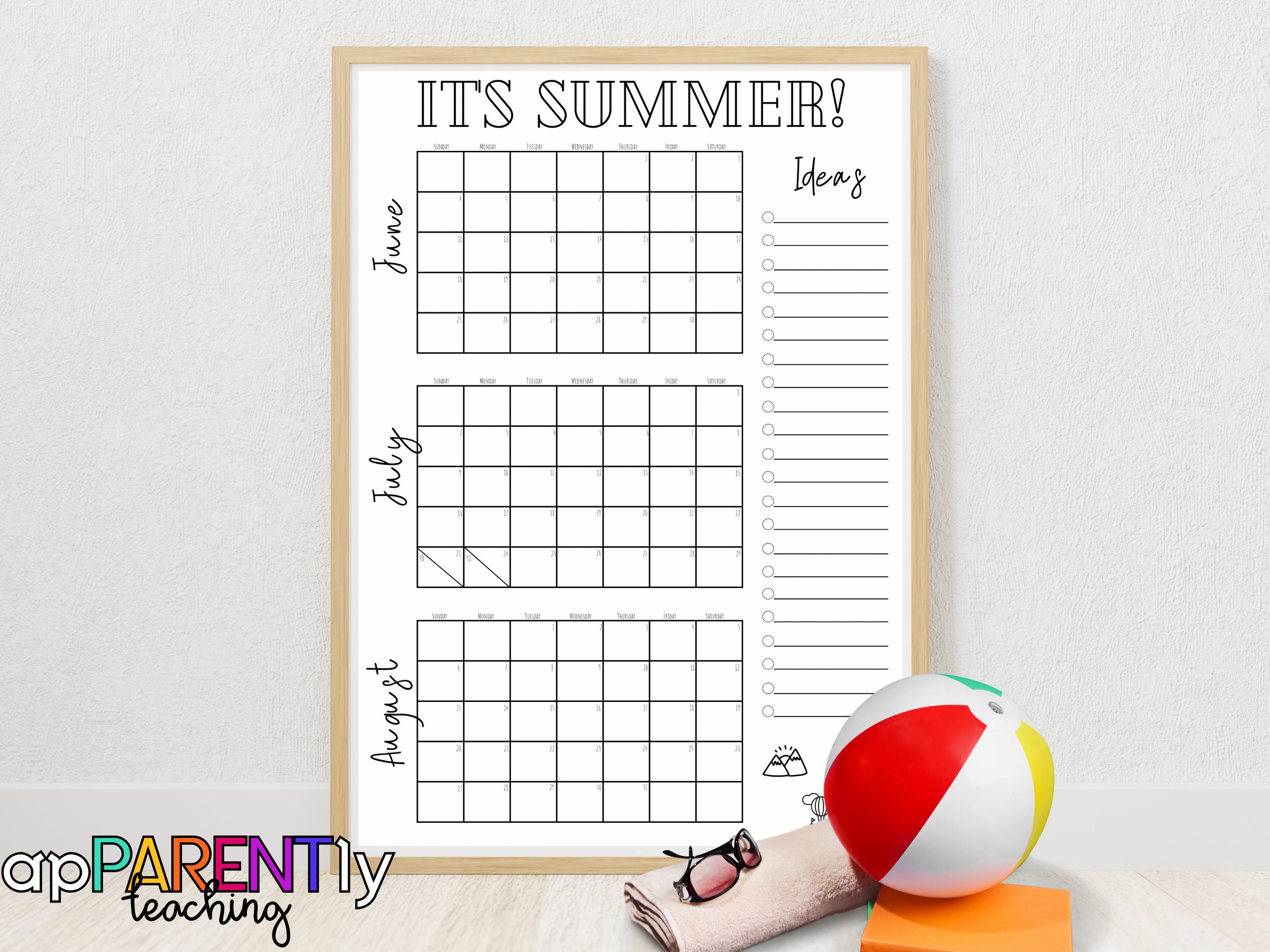 Printable Summer Calendar, Bucket List, Summer Countdown, Summer ...
