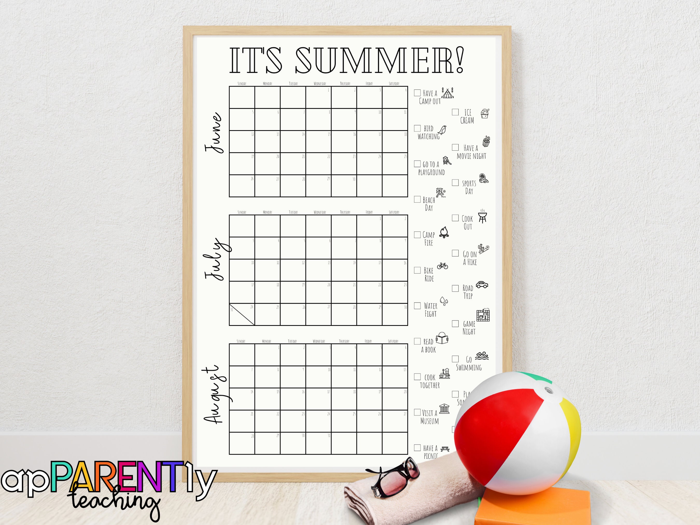 Printable Summer Calendar, Bucket List, Summer Countdown, Summer ...