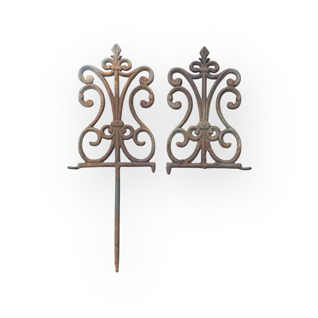 Antique Iron Fleurs-de-lis Fence Stakes – Rustic Garden Decor ...