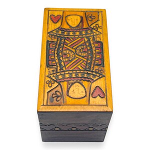 Vintage Playing Cards Holder Box Case Hand-carved Wood With Queen of ...