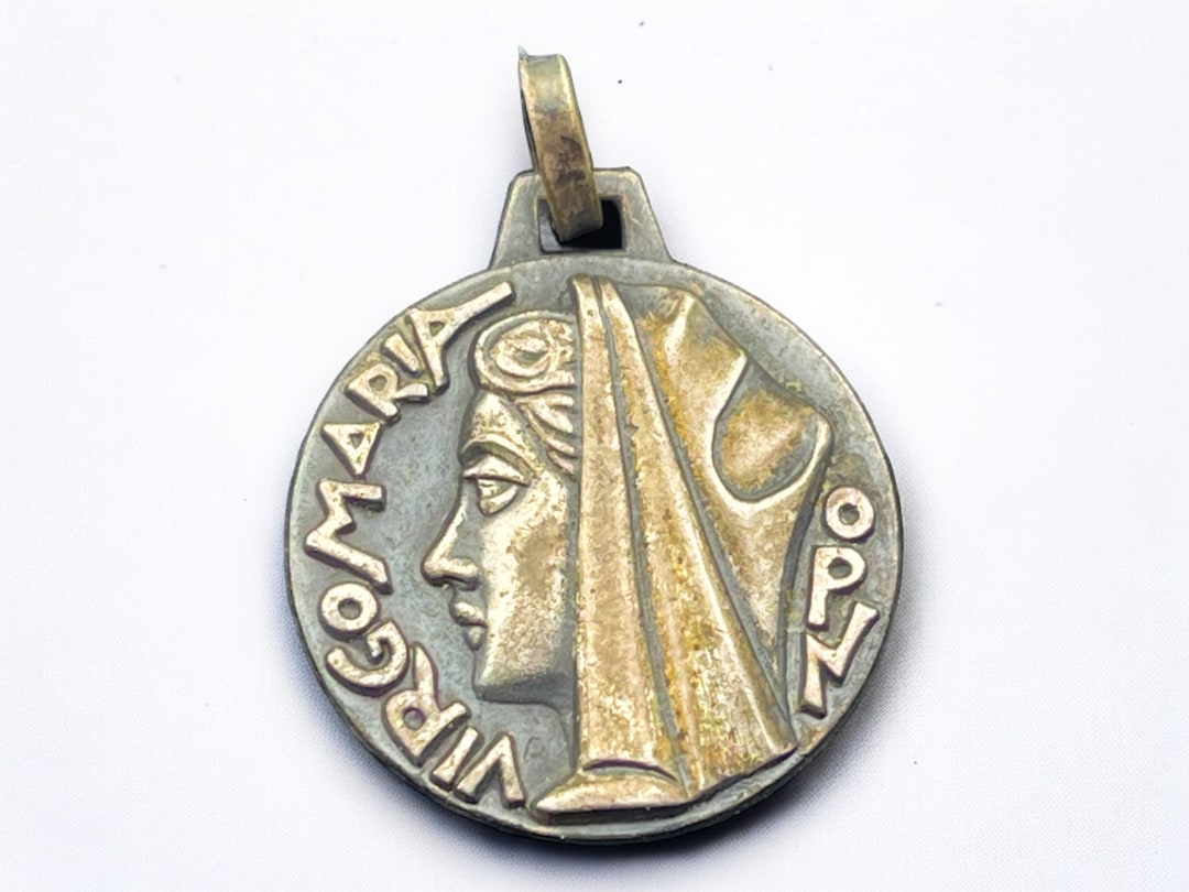 Art Deco Virgo Maria Virgin Mary Necklace Pendant Charm Medal Sterling ...