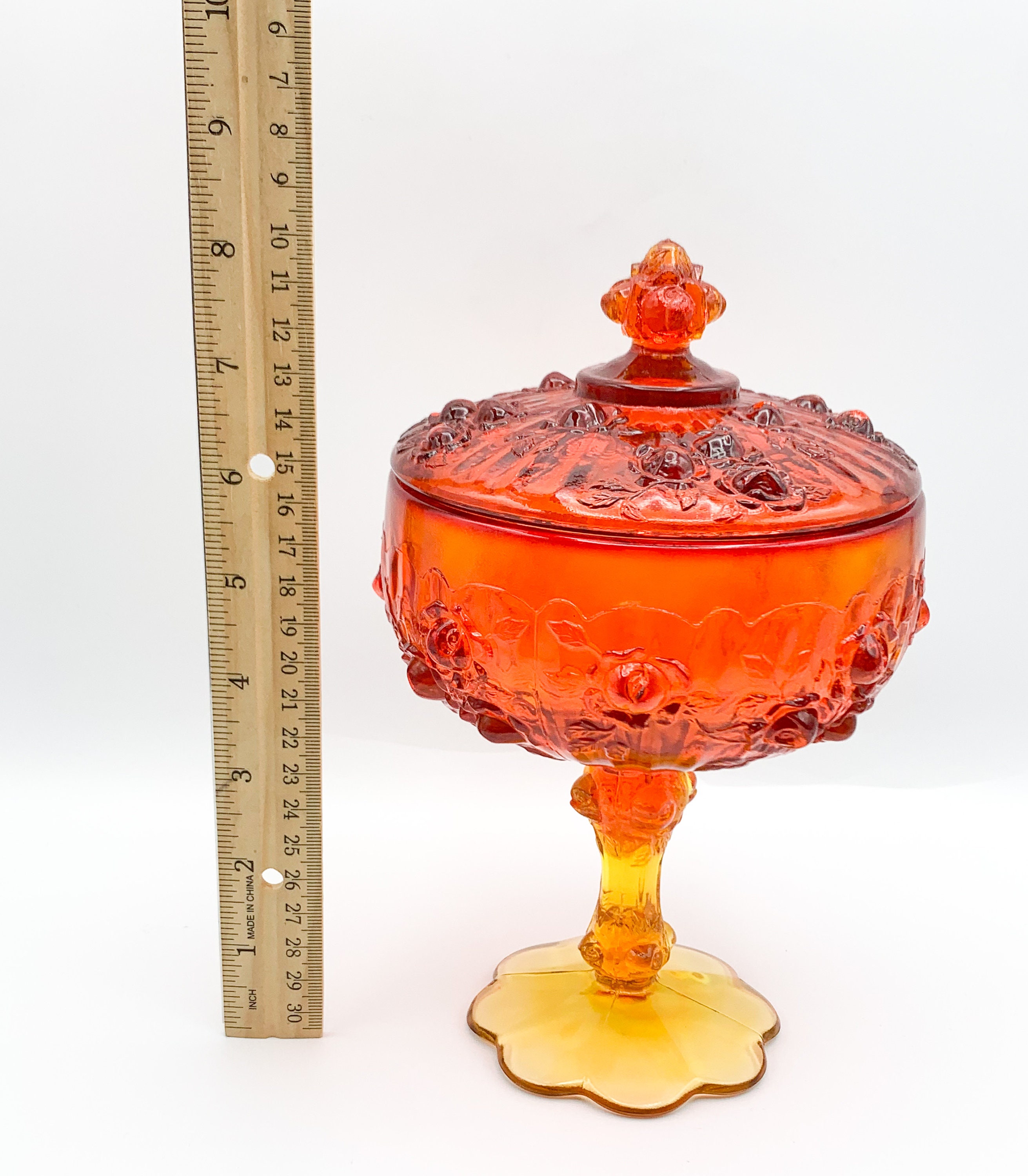 Vintage FENTON Amberina Compote with Lid in Cabbage Rose | Etsy