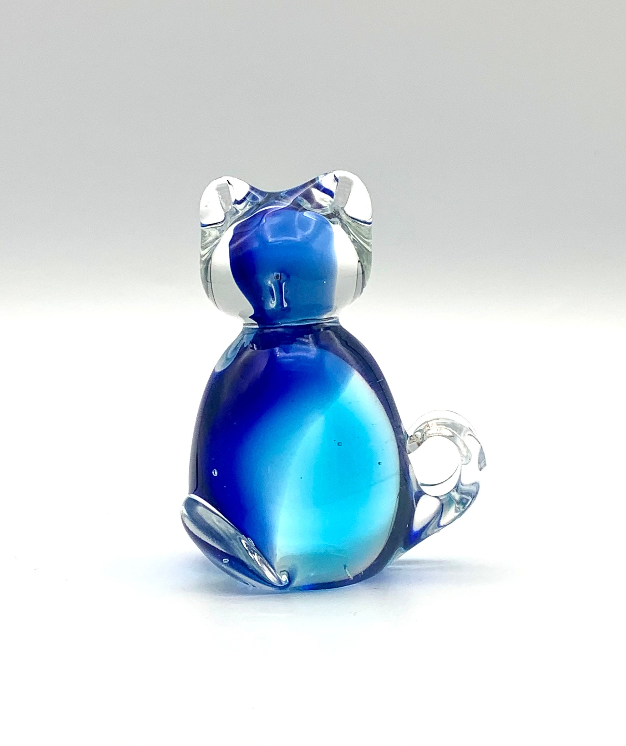 Vintage Murano Glass Cat Figurine In Blue Aqua And Clear Art Etsy