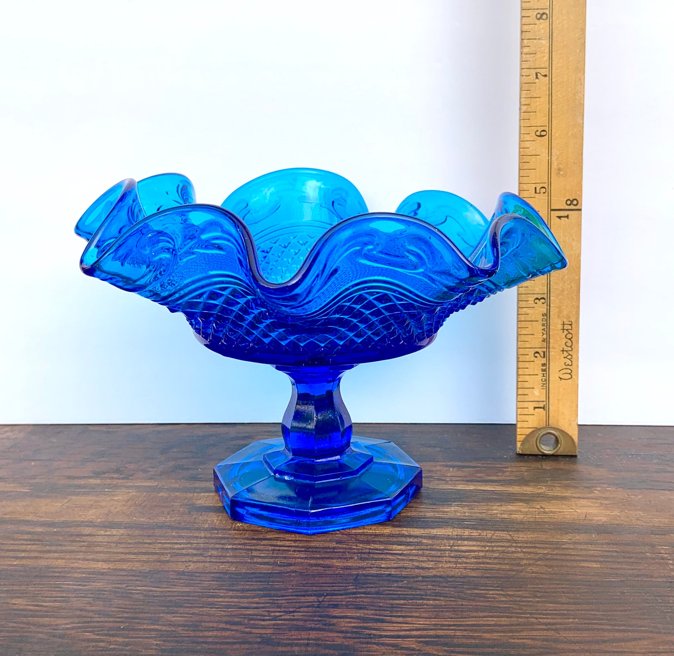 Vintage Blue Fenton Glass Compote / Fenton Blue Compote with | Etsy