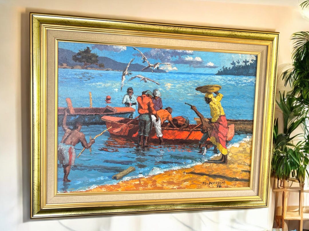 Vintage Milton Messam Oil Painting / 1998 Jamaican Seascape Art ...
