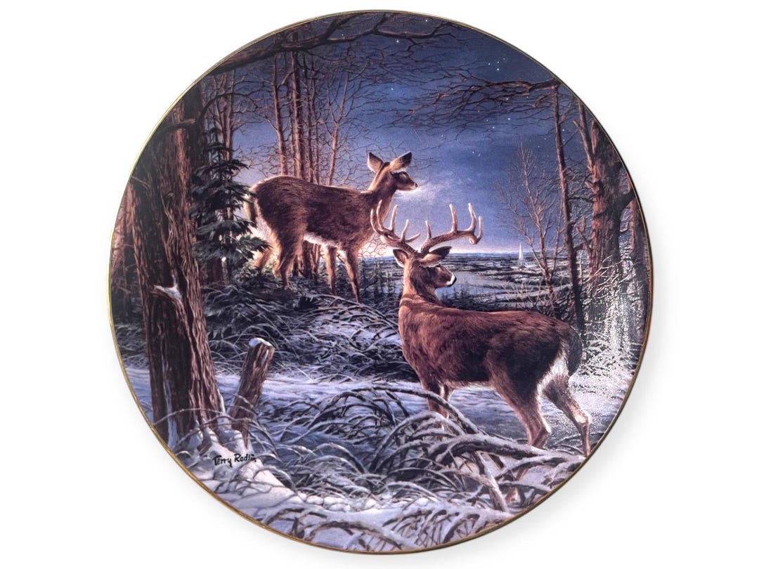 Vintage Terry Redlin Collectors Plate night Watch Deer and Winter ...