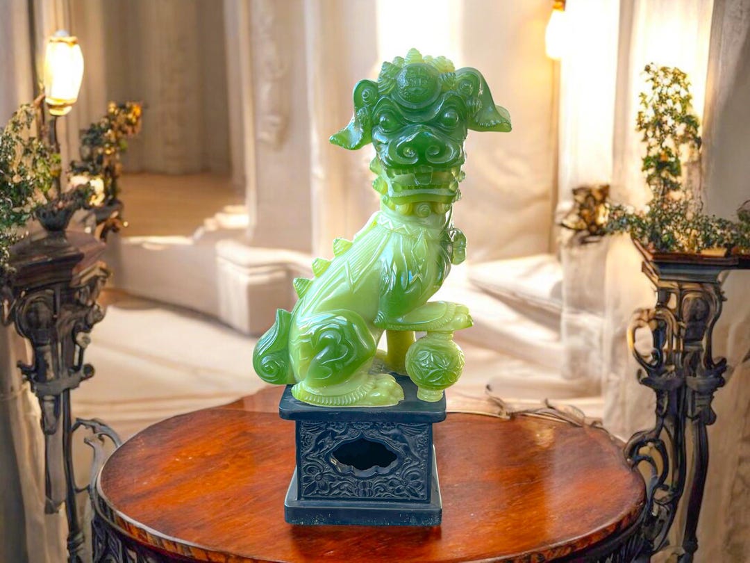 Vintage Italian Faux Jade Foo Dog Statue: Chinoiserie Decor - Etsy