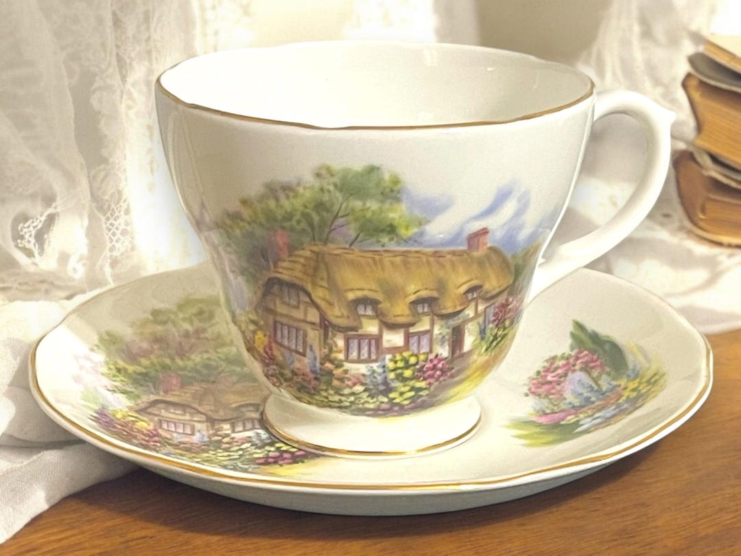 Vintage Springfield Bone China Teacup & Saucer With Thatch Cottage ...