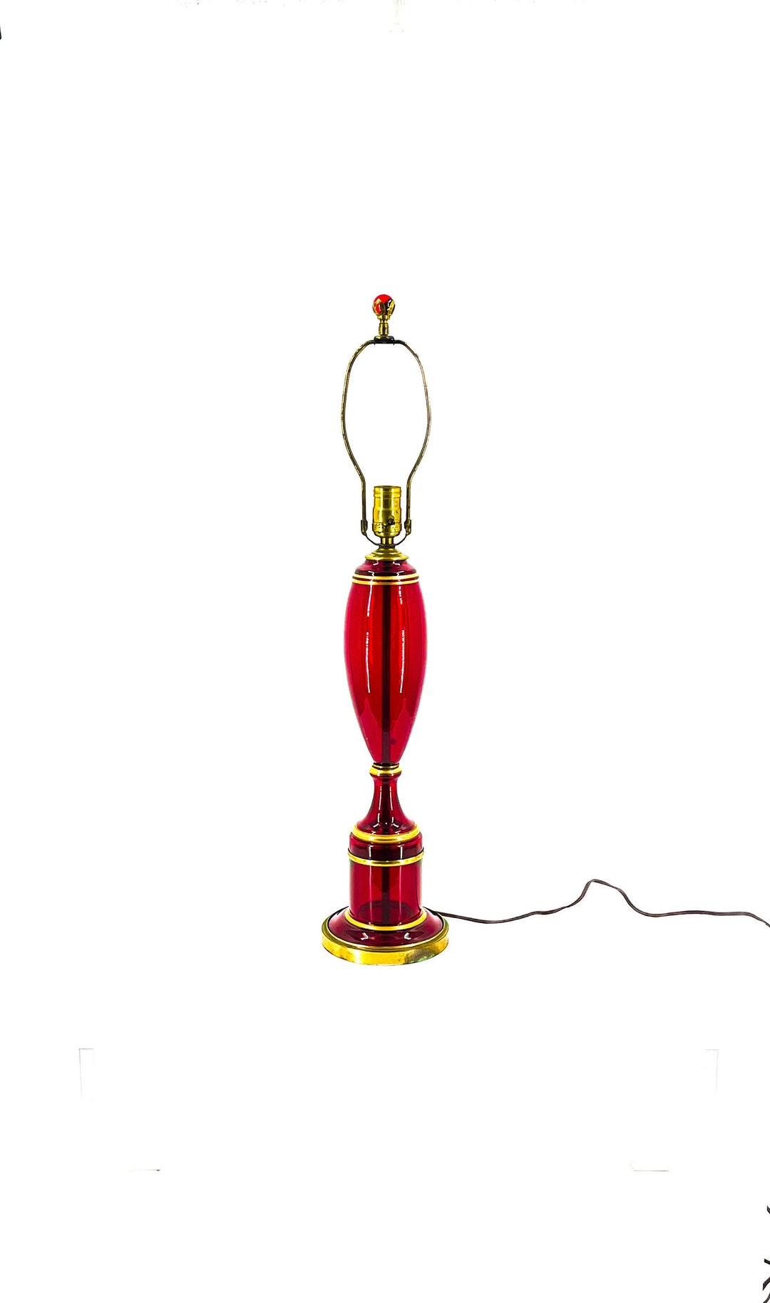 Vintage Ruby Red Glass Lamp With Gold Accents / Vintage Red Table Lamp ...