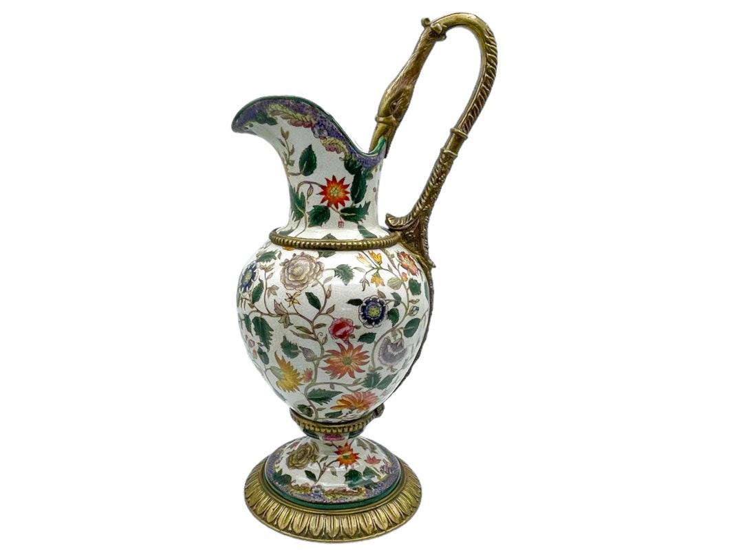 Antique 1895 Wong Lee Bronze and Porcelain Ewer Pitcher Vase - Etsy