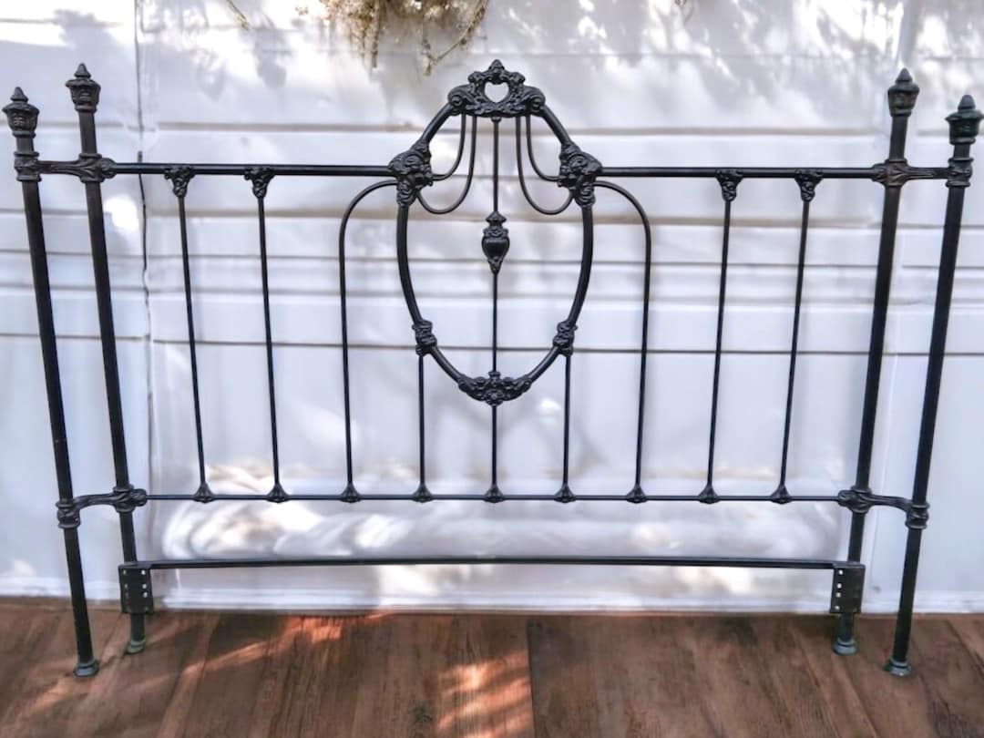 Antique Victorian Black Wrought Iron Headboard King Size With Heart ...