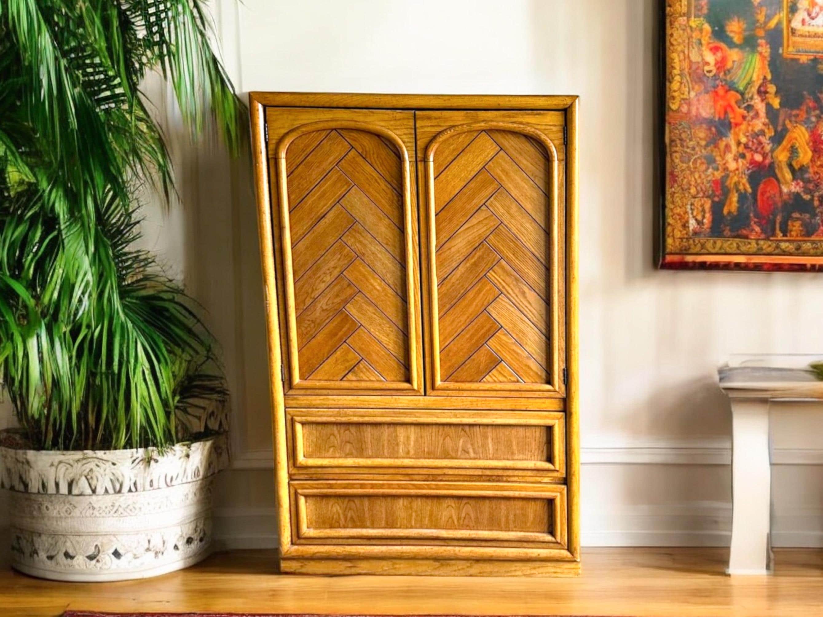 Vintage Dixie Wardrobe Armoire Dresser With Herringbone Design - Etsy