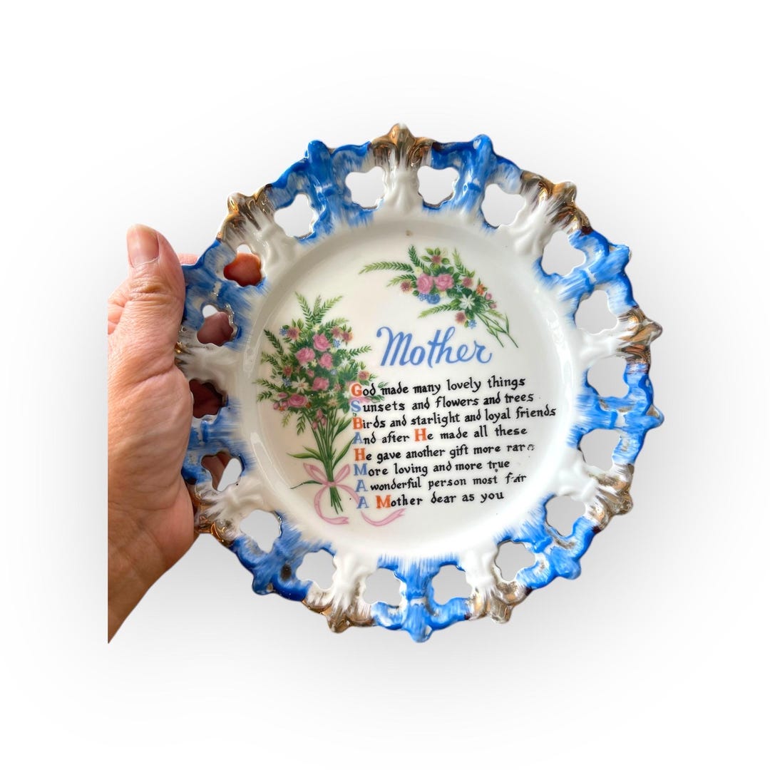 Vintage Mother Tribute Poem Plate | Blue & White With Gold Fleur-de-lis ...
