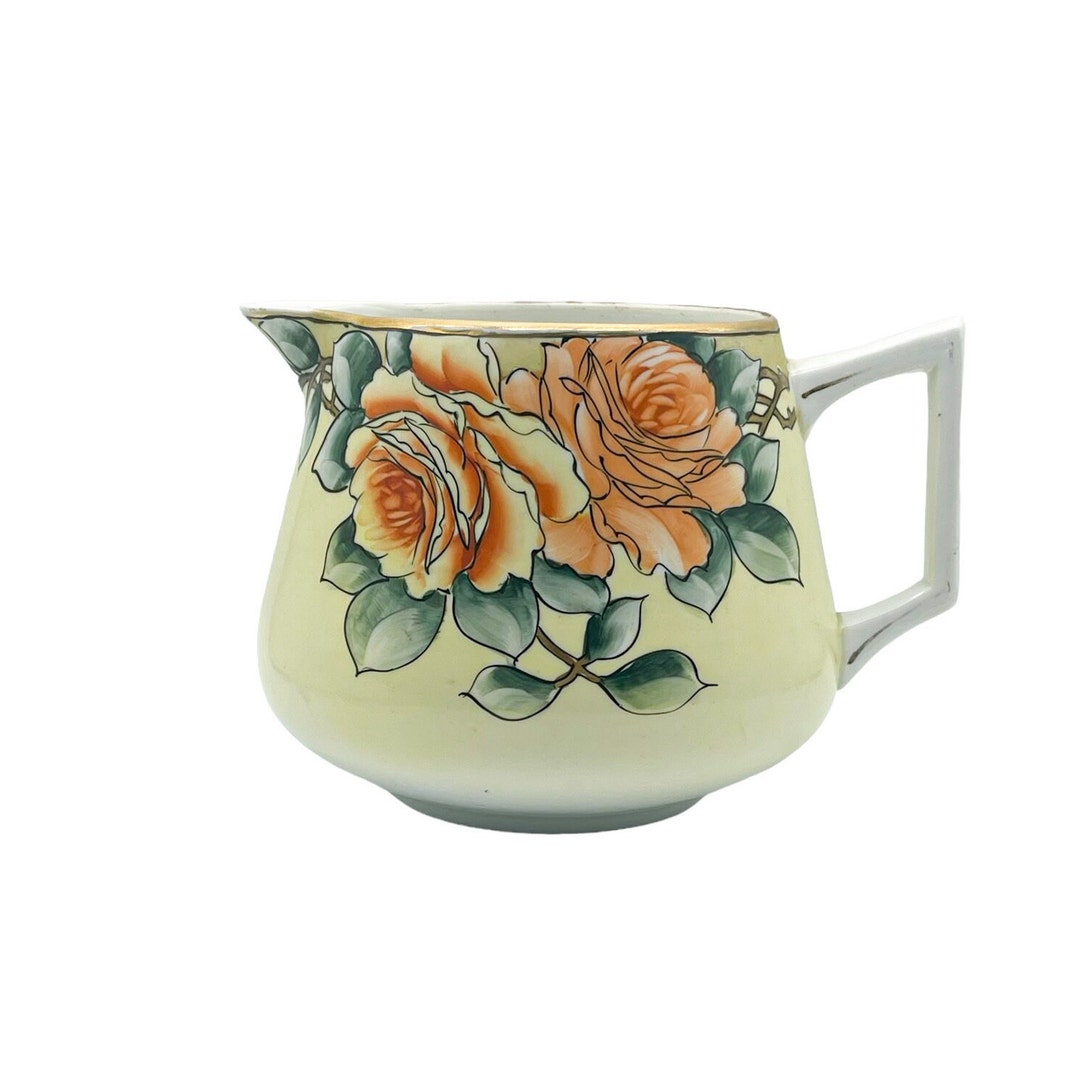 Antique Nippon China Pitcher Hand-painted With Roses Pattern With Blue ...