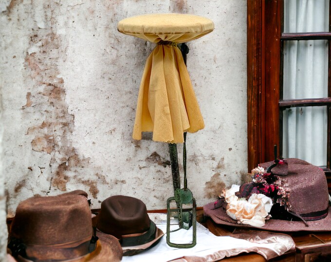 Antique Millinery Hat Stand With Wire Spring Top and Cord Pull ...