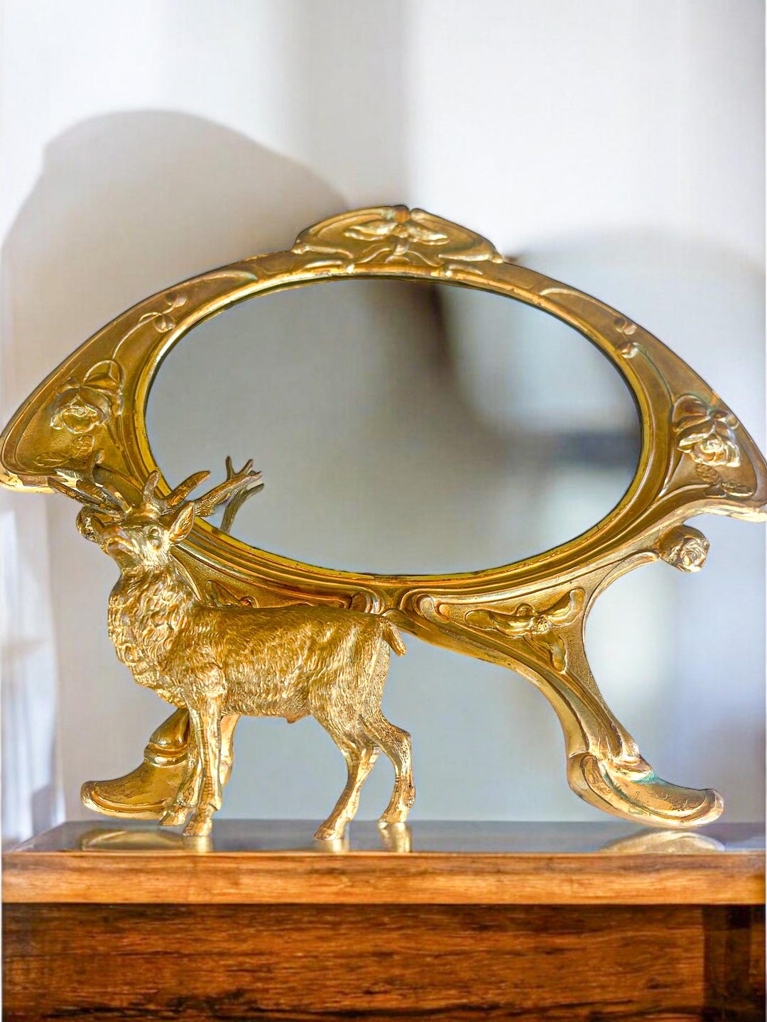 Antique Art Nouveau Gilt Bronze Deer Mirror: 24kt Gold Vanity Decor - Etsy