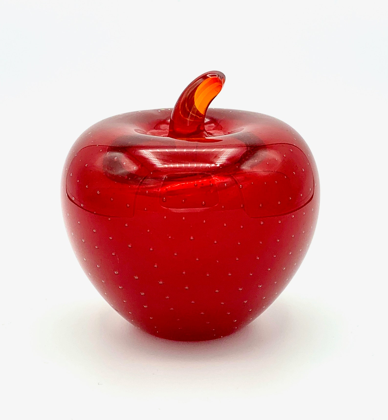 Vintage Red Glass Apple Paperweight With Bubbles / Collectible - Etsy
