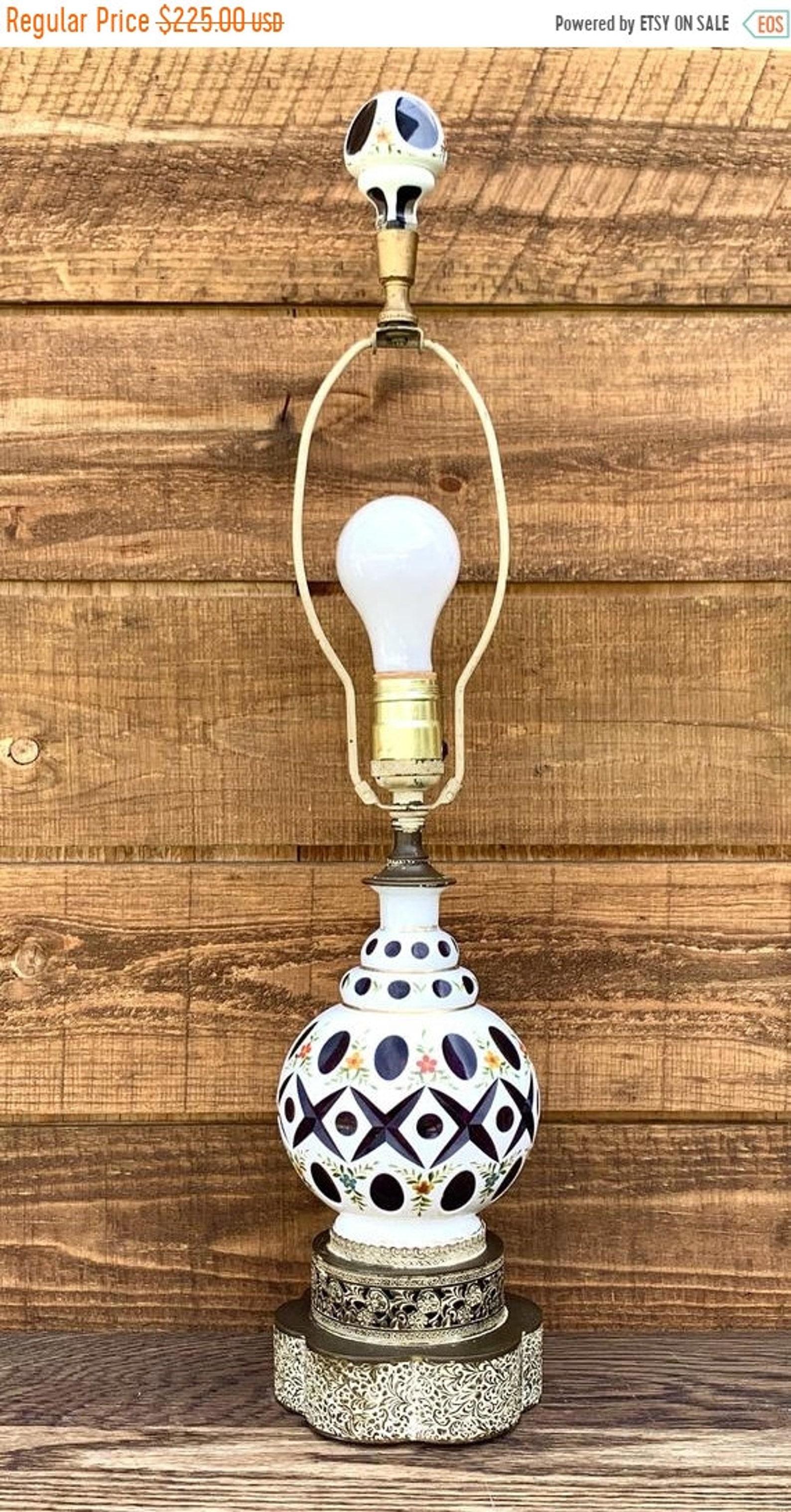 Moser Bohemian Czech Glass Lamp with Finial and Ornate Metal | Etsy