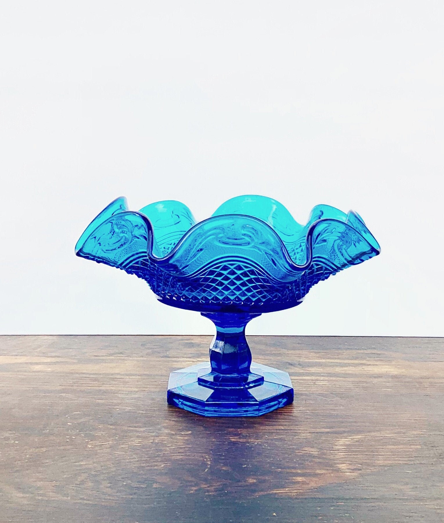 Vintage Blue Fenton Glass Compote / Fenton Blue Compote with | Etsy