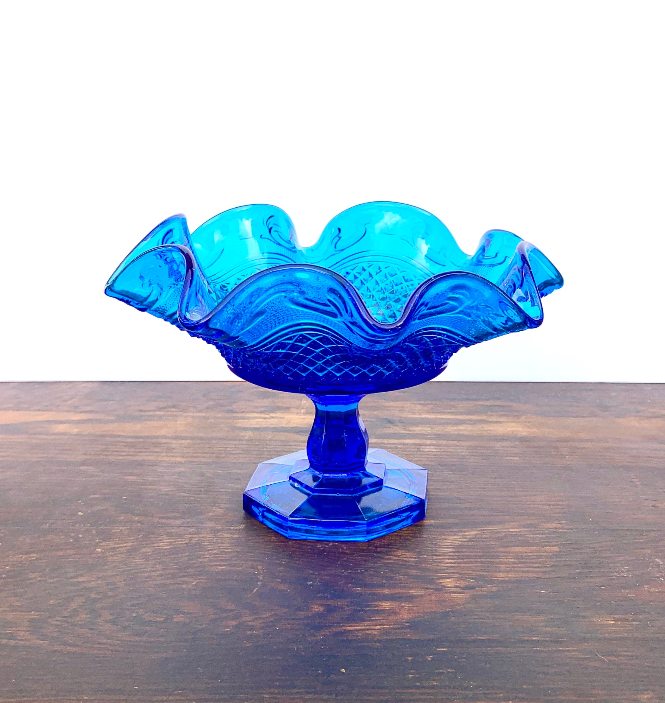 Vintage Blue Fenton Glass Compote / Fenton Blue Compote with | Etsy
