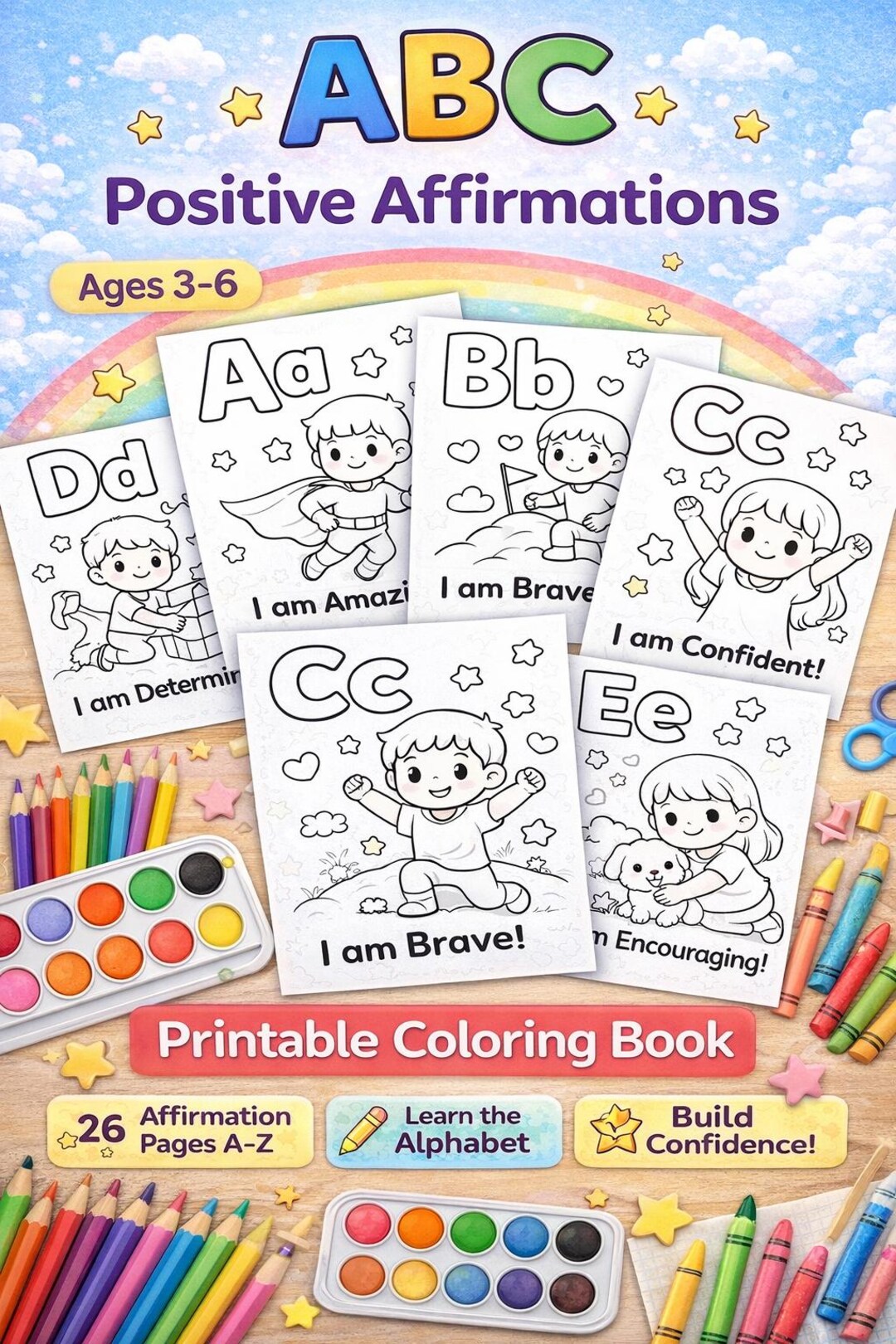 ABC Positive Affirmations Coloring Book for Kids | Alphabet Confidence ...