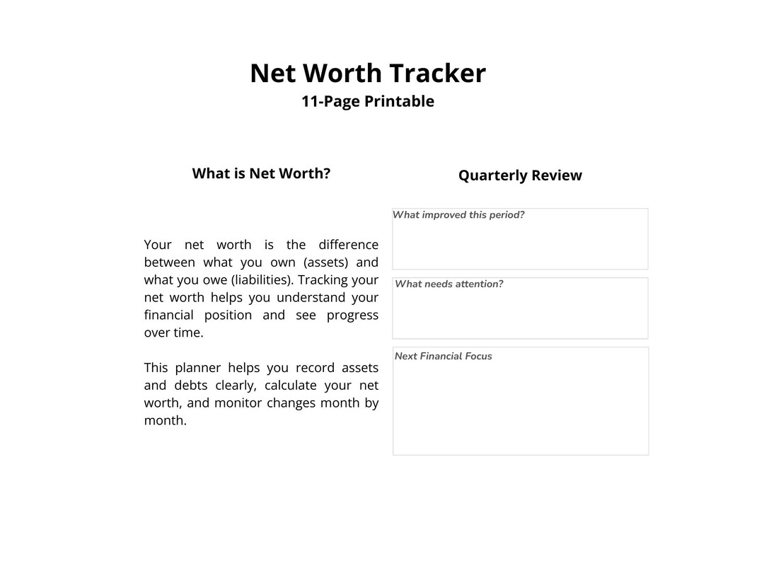 Net Worth Tracker Printable | Assets & Liabilities Planner, Wealth ...