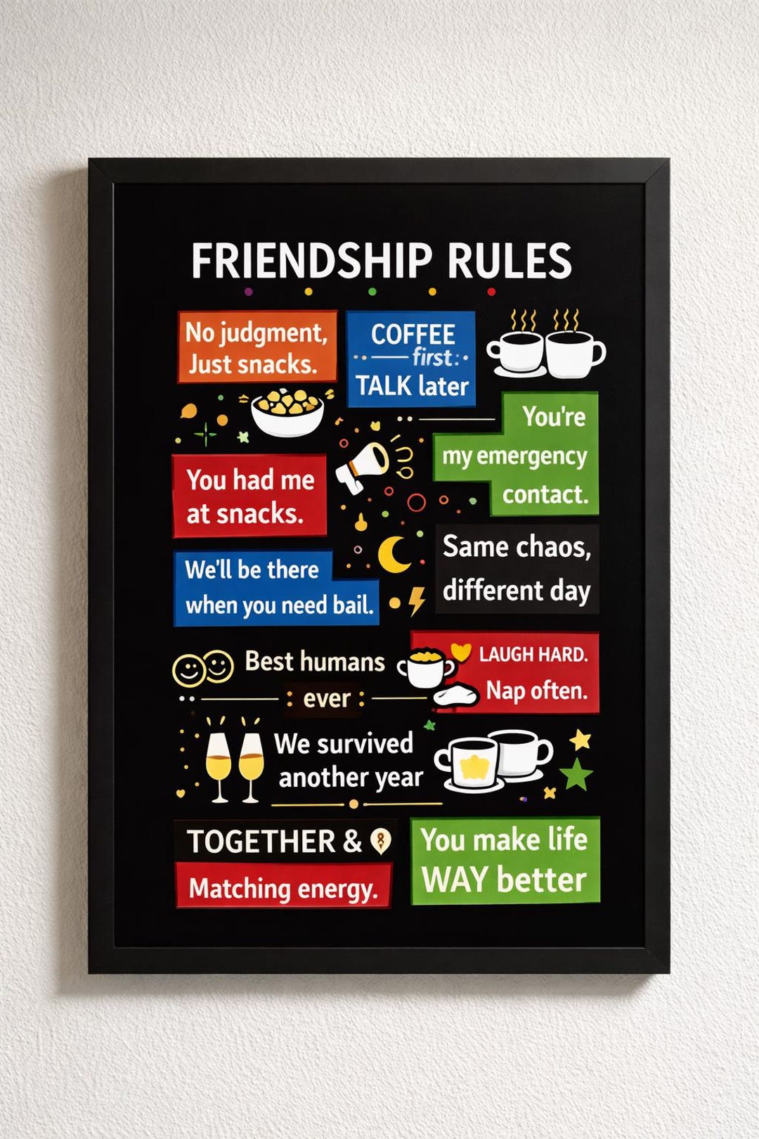 Friendship Rules Printable Poster, A4 Wall Art, Funny Friendship Gift ...