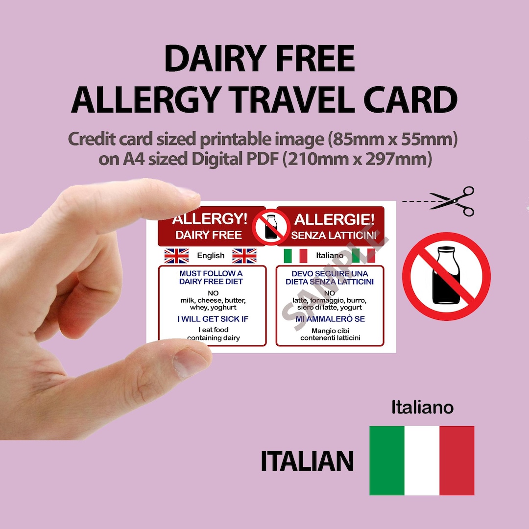 ITALIAN Dairy Free Travel Card | Allergy Awareness | Milk Free ...