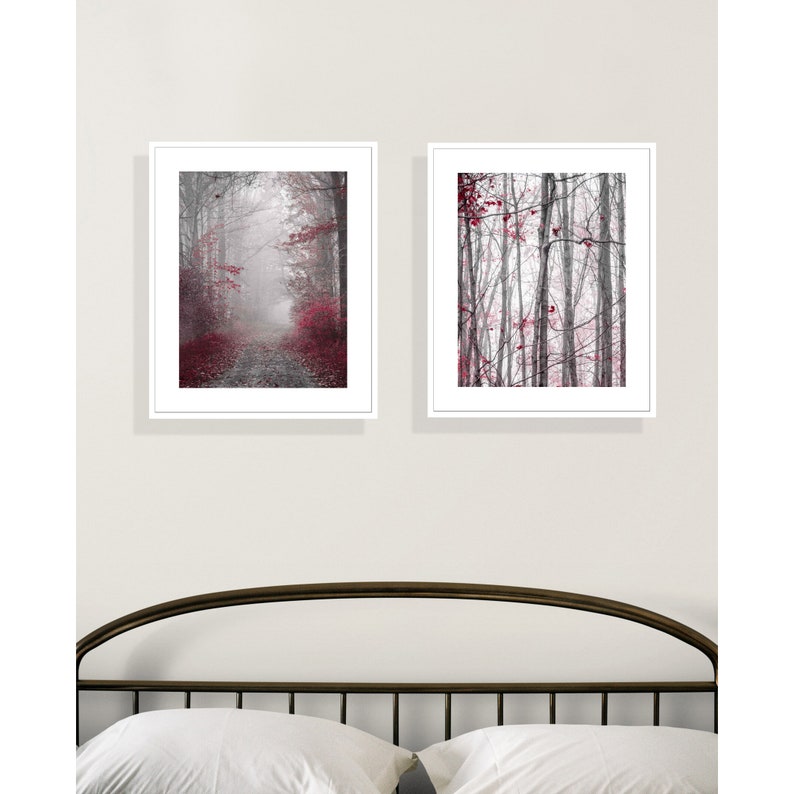 Burgundy Forest Prints Set: Moody Autumn Wall Art (unframed) - Etsy