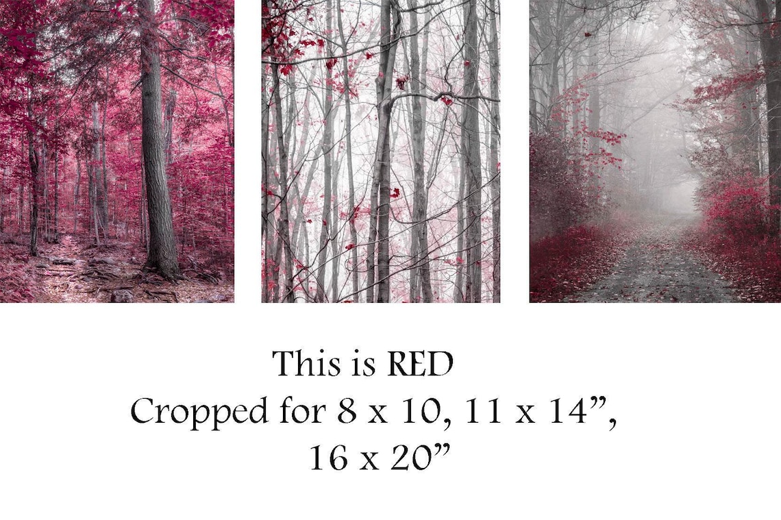 Burgundy Forest Prints Set: Autumn Landscape Wall Art (unframed) - Etsy
