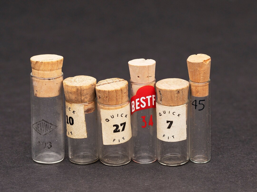 6 Vintage Glass Bottles - Antique Vials or Flasks Some With Cork ...