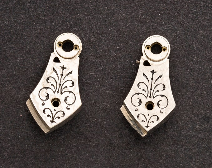Matched Set 2 Antique Pocket Watch Parts With Engraved Steel ...