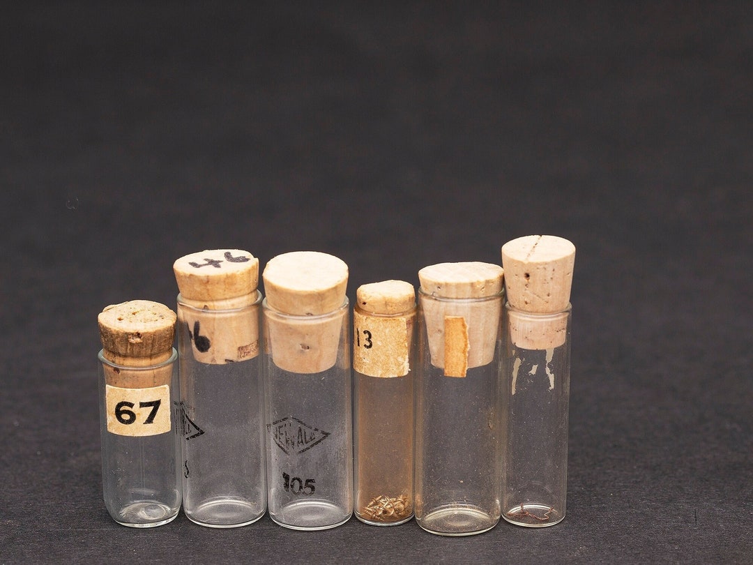 6 Vintage Glass Bottles - Antique Vials or Flasks Some With Cork ...