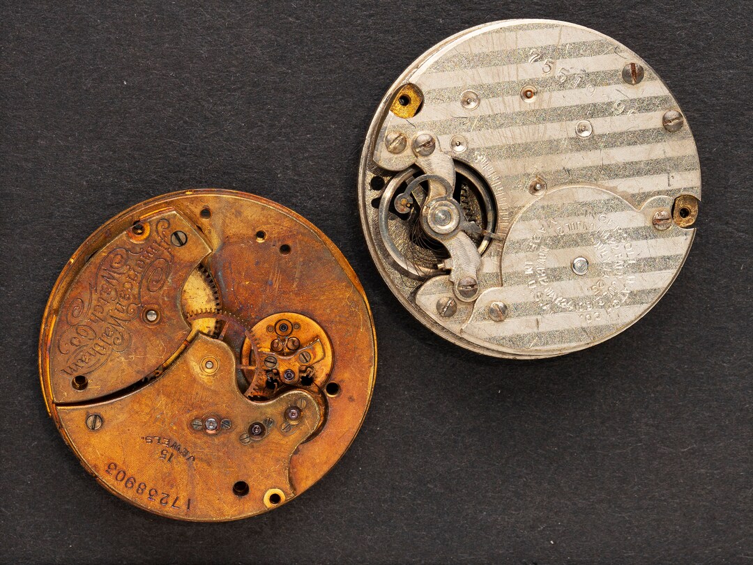 2 Vintage Pocket Watch Movements With Gears and Genuine Ruby Jewels ...