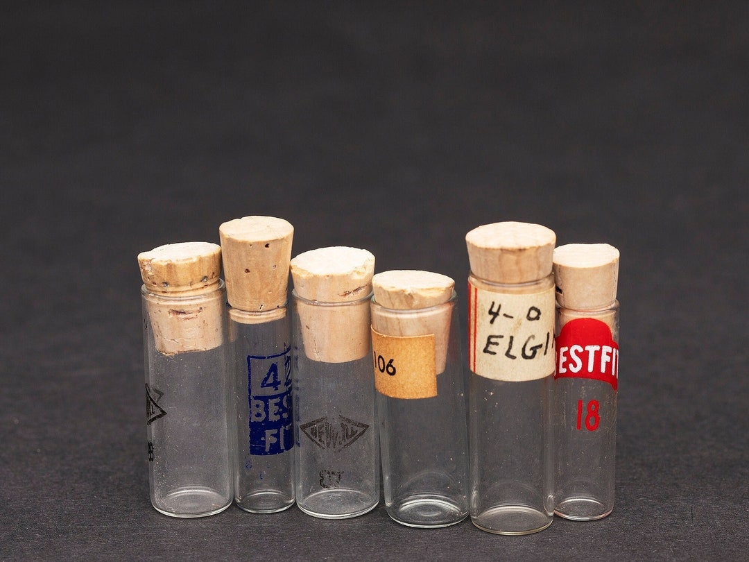 6 Vintage Glass Bottles - Antique Vials or Flasks Some With Cork ...