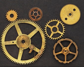 6 Large Vintage Brass & Steel Gears, Antique Clockwork Gears, Wheels ...