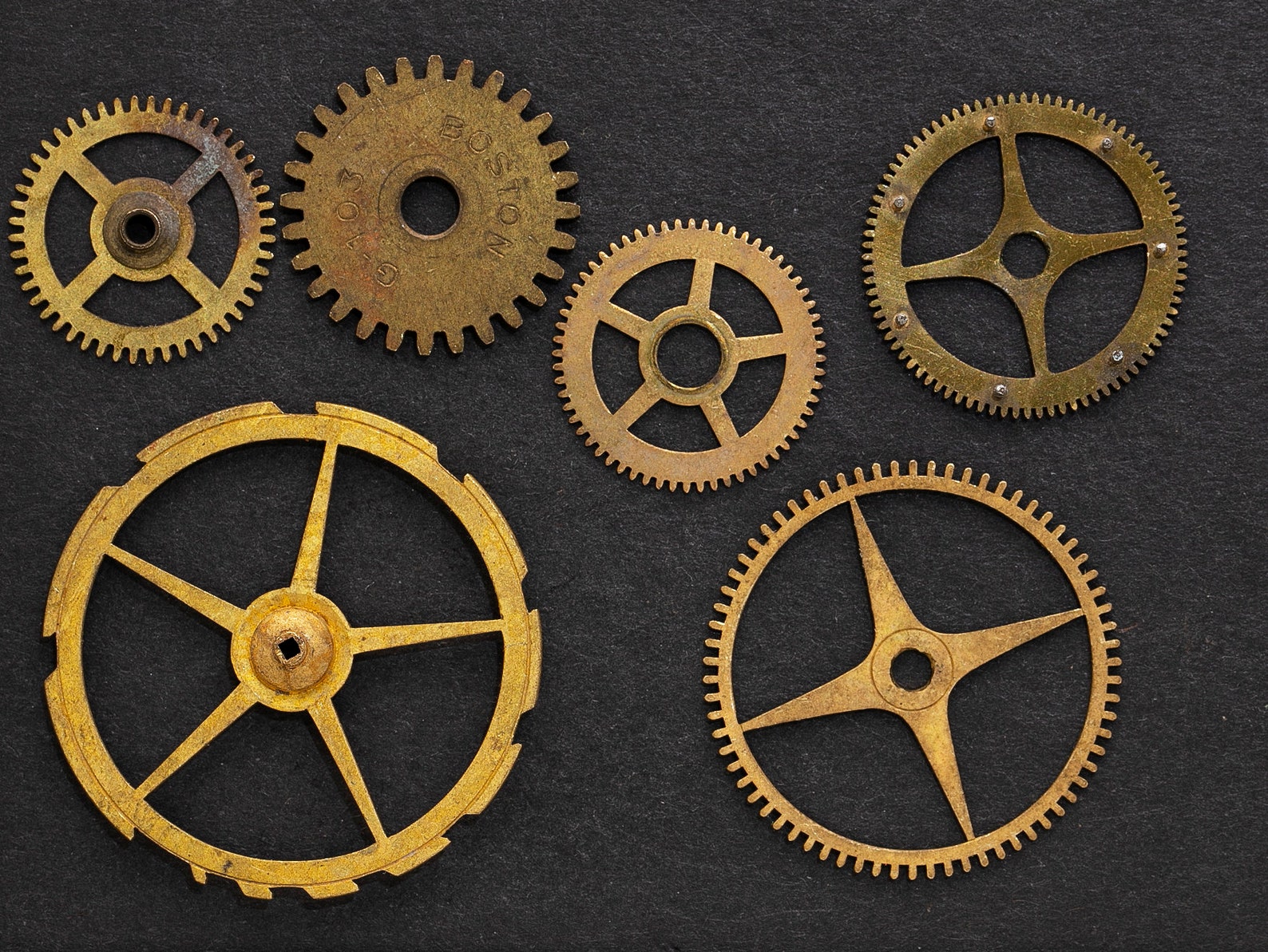 6 Large Vintage Brass & Steel Gears, Antique Clockwork Gears, Wheels ...